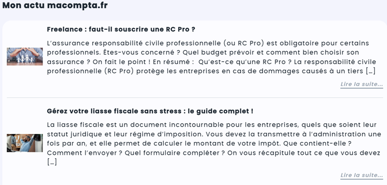 Tableau de bord : vos infos en un clin d'oeil - macompta.fr